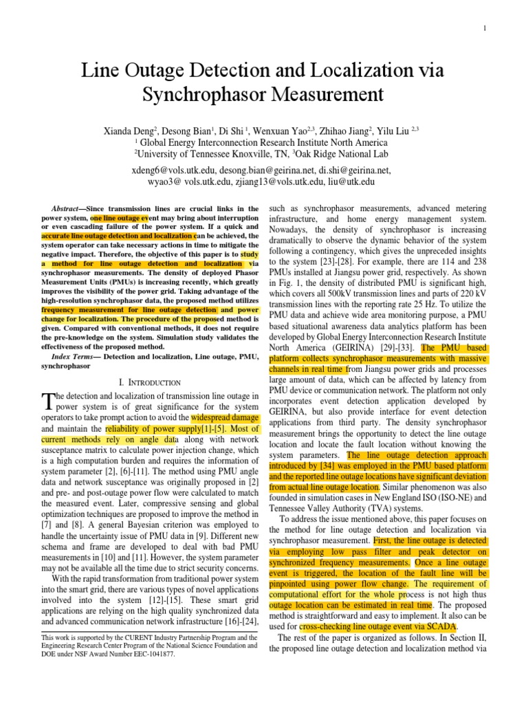 Line Outage Detection Synchrophasor Pdf Electrical Engineering Electricity