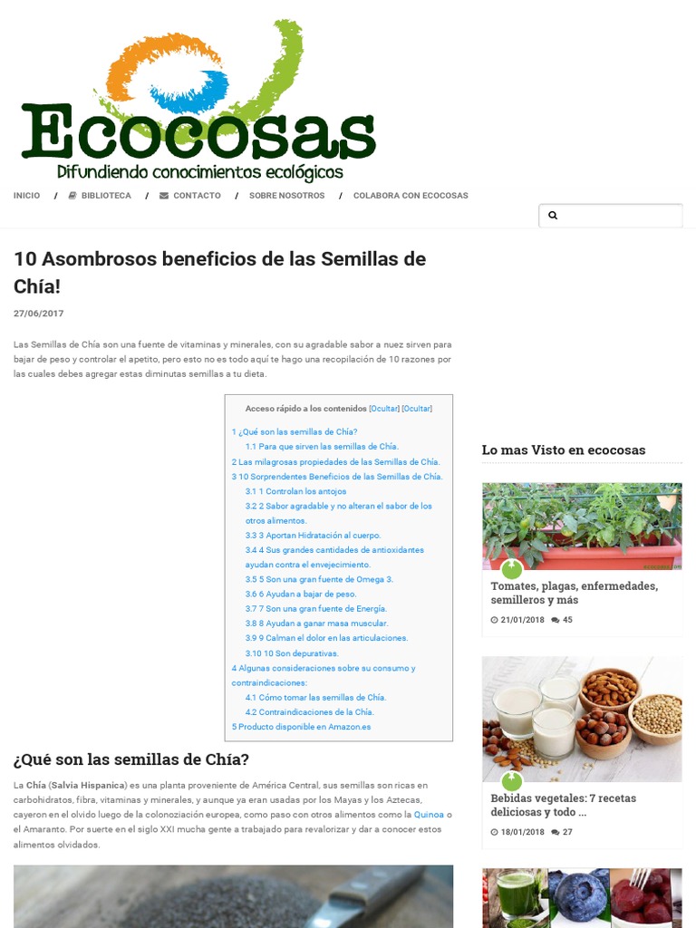 10 Asombrosos Beneficios de Las Semillas de Chía | PDF | Alimentos ...