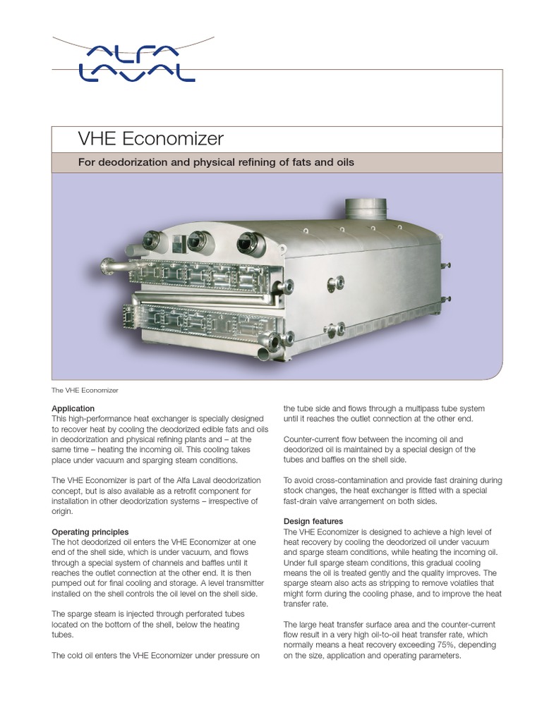 Vhe Economizer For Deodorization and Physical Refining of Fats and Oils ...