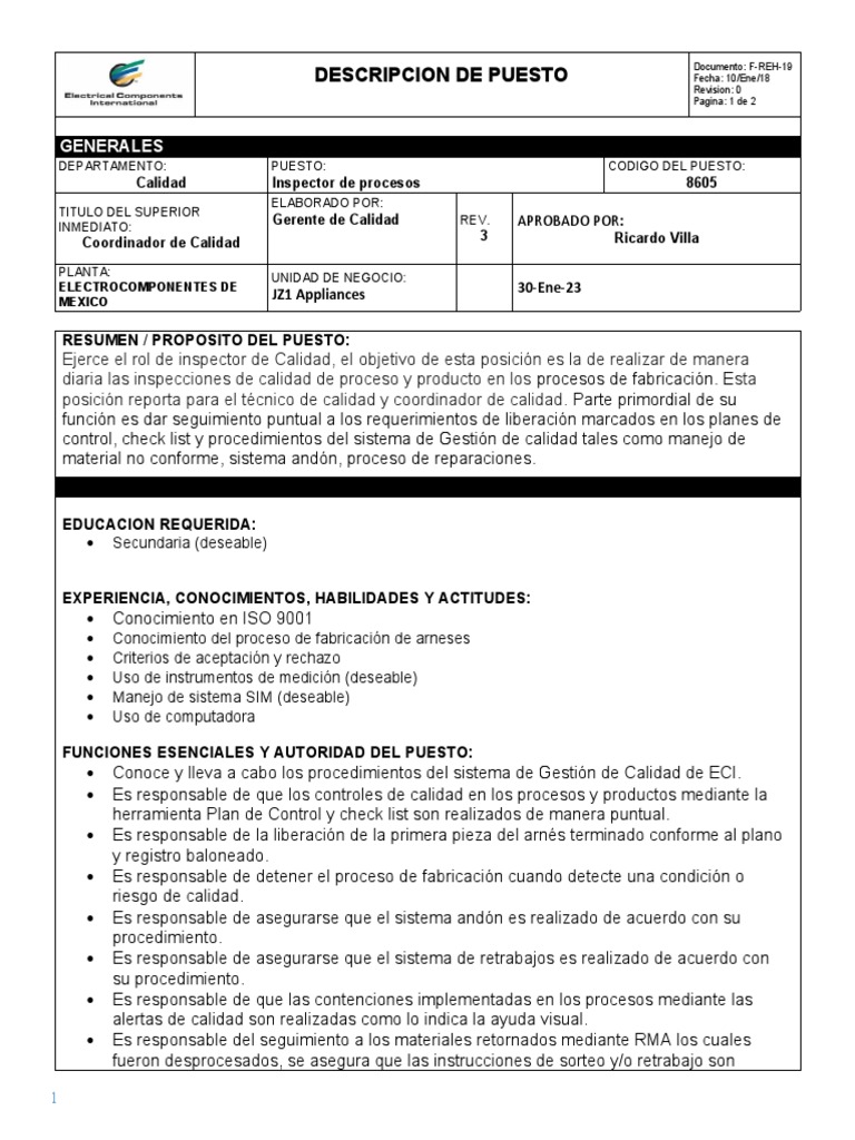 Inspector de Calidad en Procesos | PDF | Sistema de manejo de calidad ...