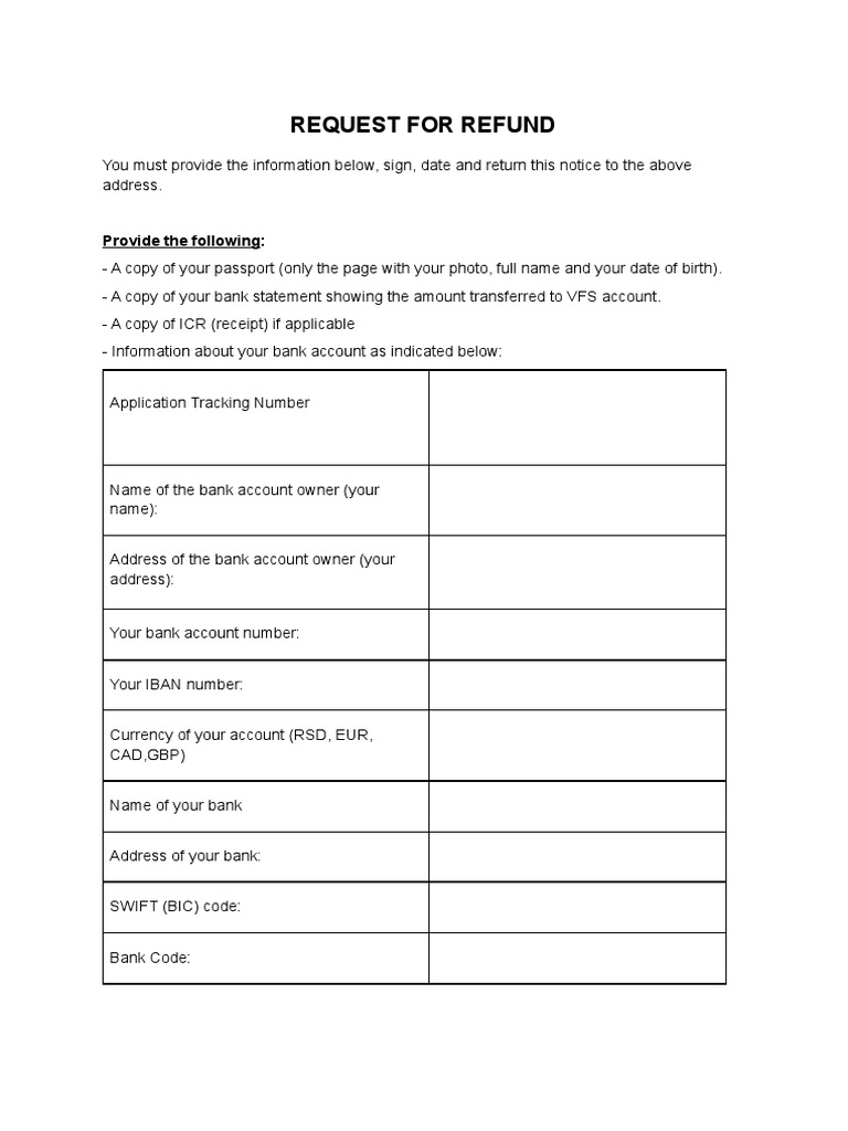 VFS Refund Request | PDF
