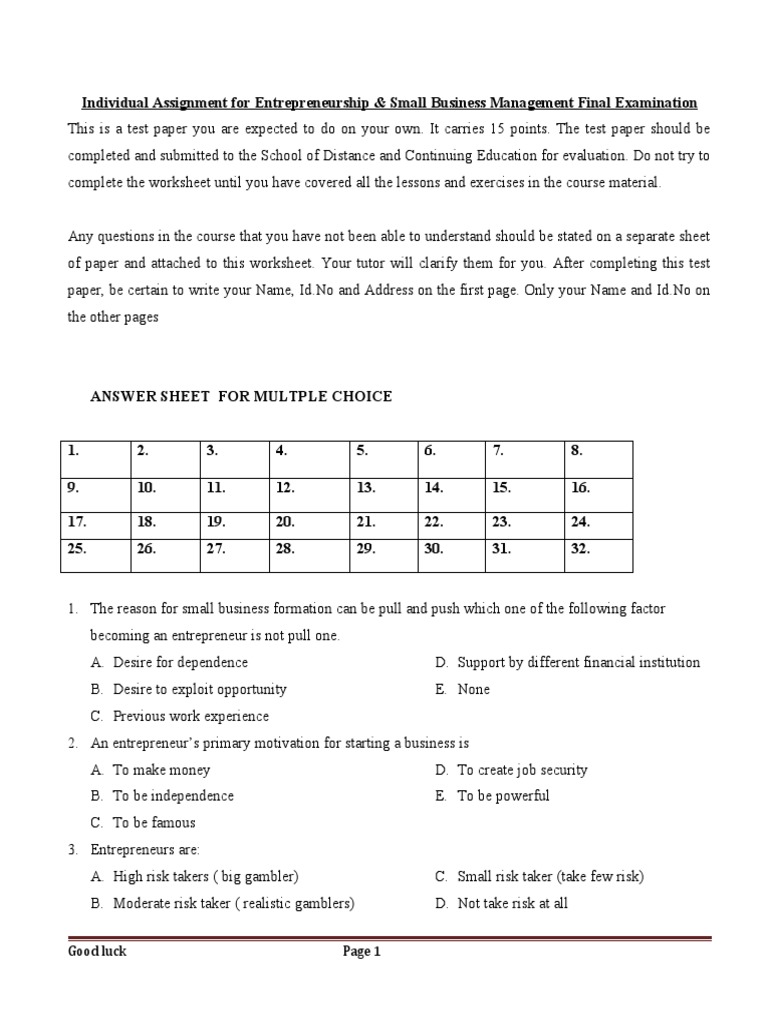 Entrepreneurship Assignment | PDF Entrepreneurship Assignment | PDF