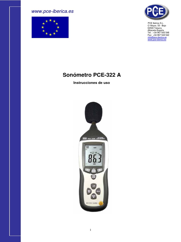 Manual Pce 322a Sonometro | Descargar gratis PDF | Micrófono | Decibel