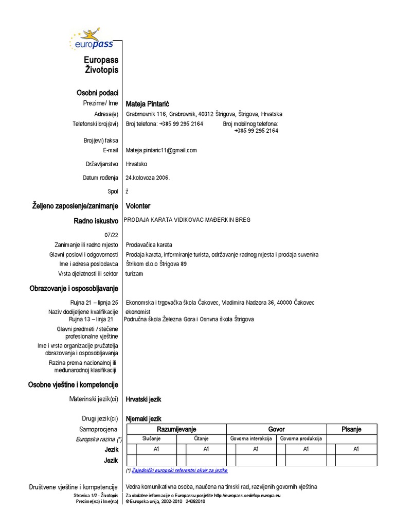 Europass Zivotopis | PDF
