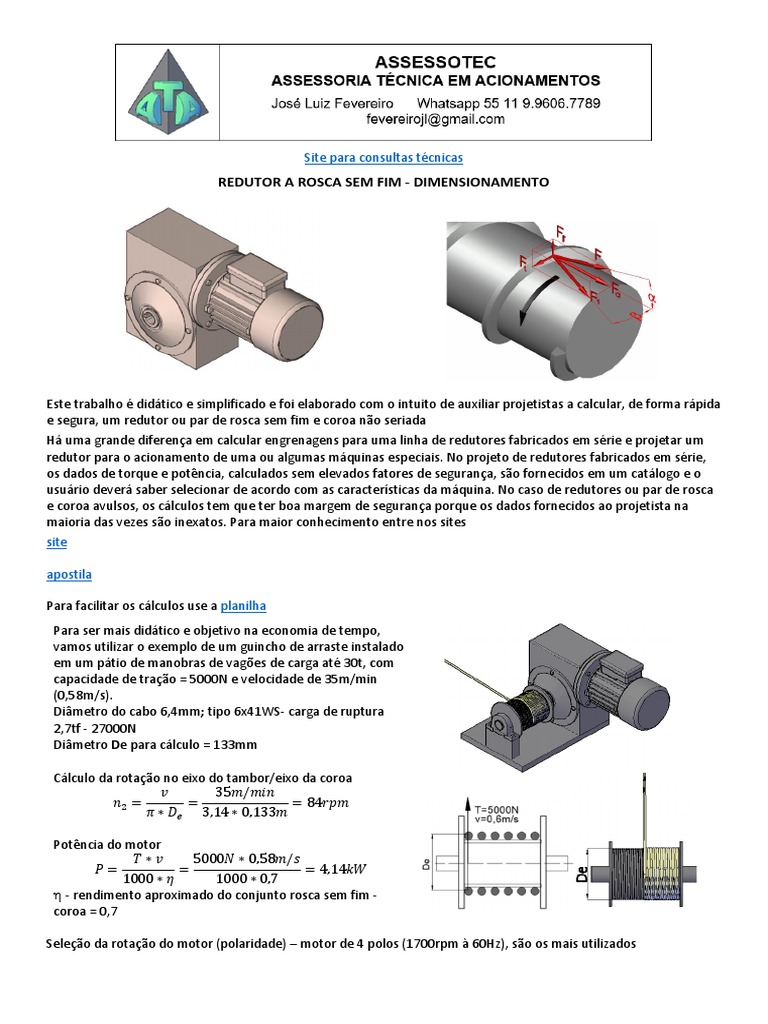 Redutor A Rosca Sem Fim - Dimensionamento | PDF | Estresse (Mecânica ...