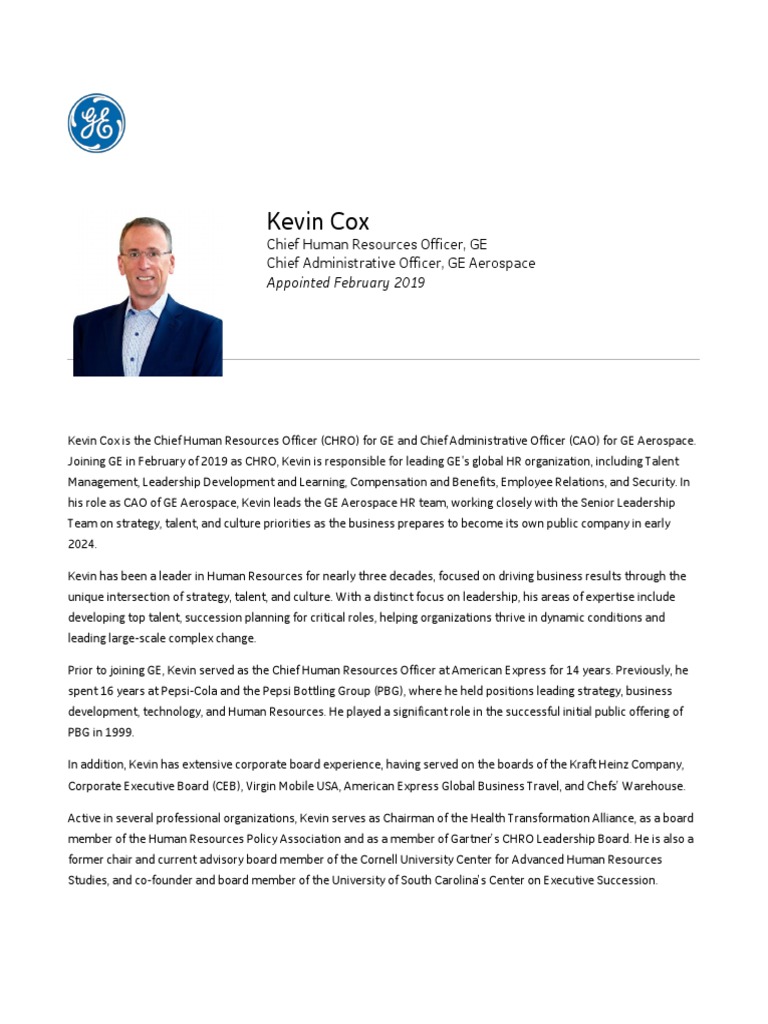 Kevin Cox: GE's HR & Aerospace Leader | PDF | Human Resources | Business