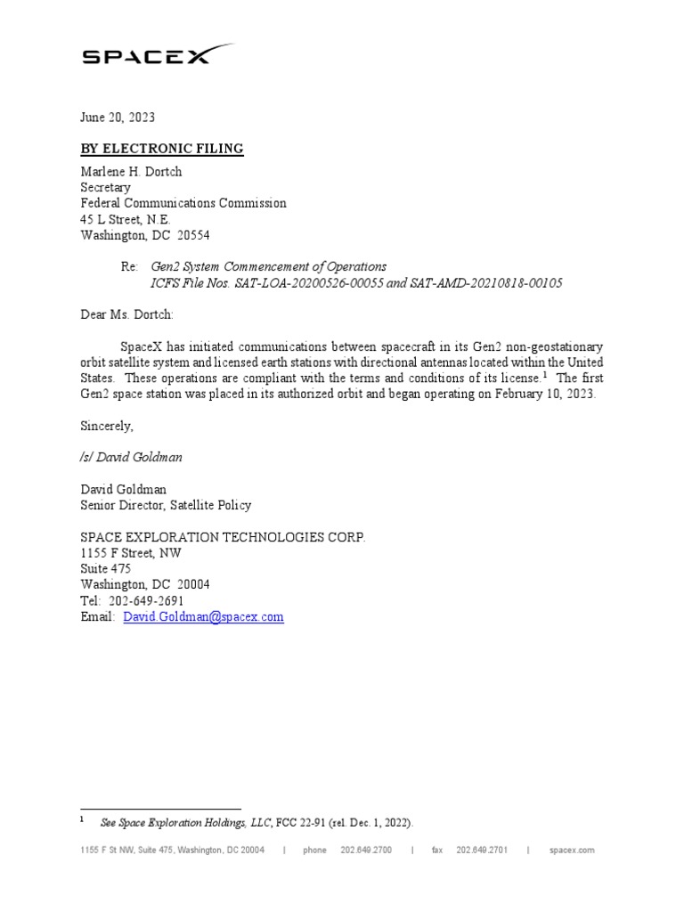 SpaceX Gen2 Commence | PDF | Law