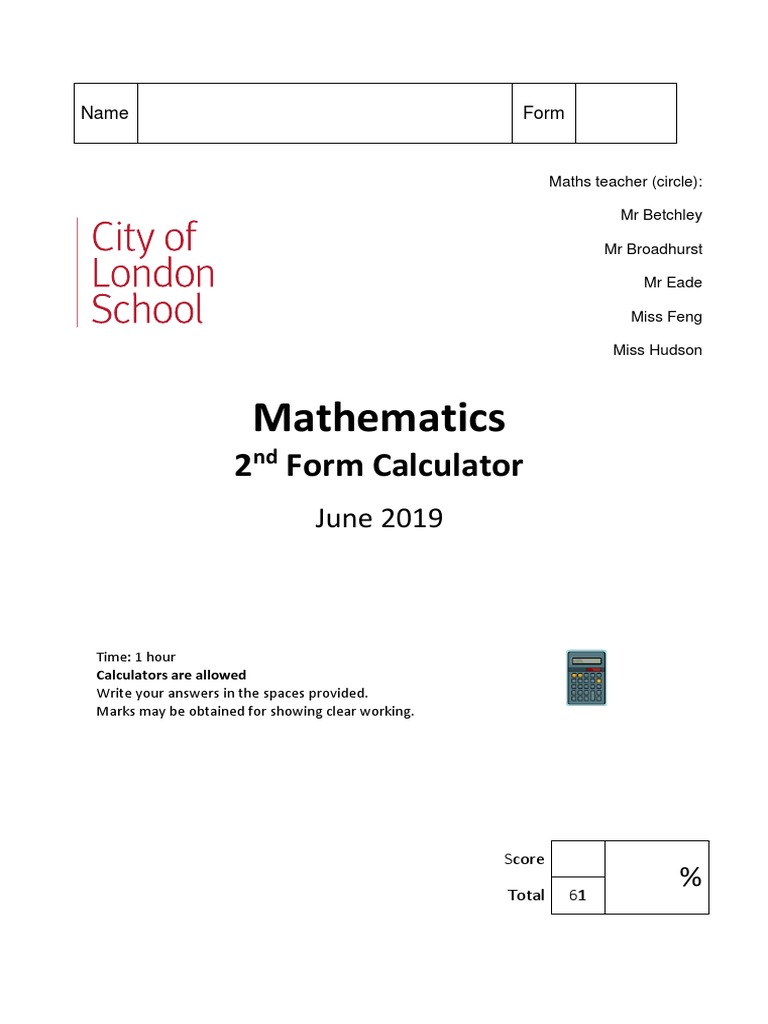 2nd Form Calc 2019 Docx 2 Pdf Triangle Area