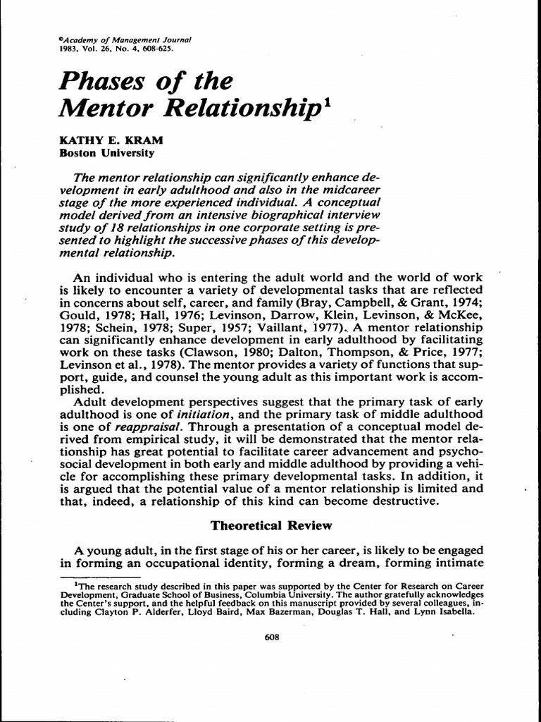 Phases of Mentoring Kram1983 | PDF | Mentorship | Psychology