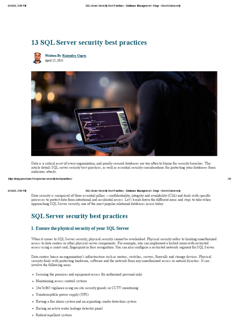 SQL Server Security Best Practices - Database Management - Blogs - Quest Community | PDF ...