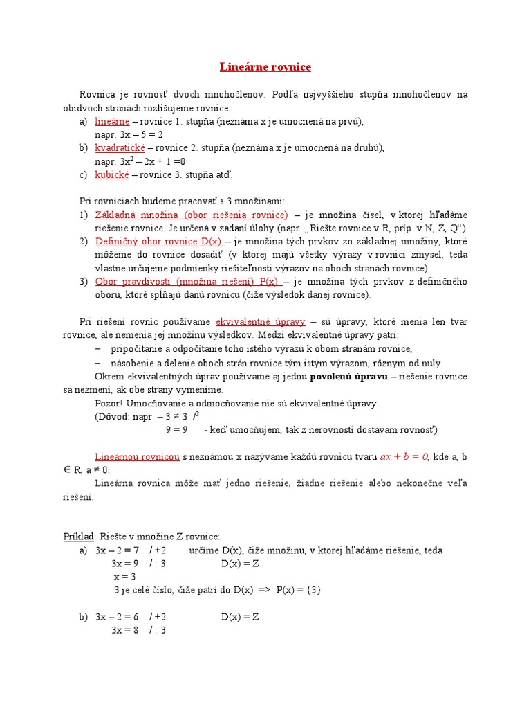 Lineárne Rovnice | PDF