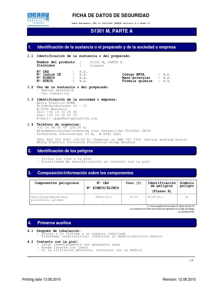 Msds Cov s1301m A-39131es | PDF | Agua | Residuos