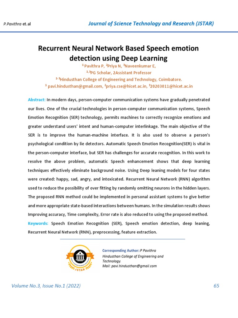 10_Recurrent Neural Network Based Speech Emotion | PDF | Deep Learning | Speech Recognition