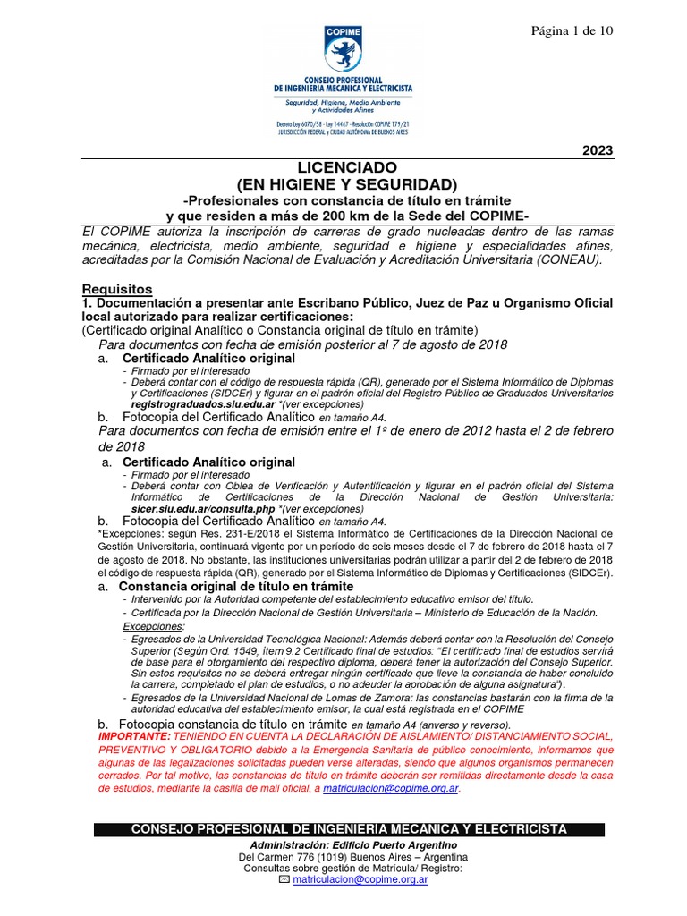 Requisitos Inscripción COPIME 2023 | PDF