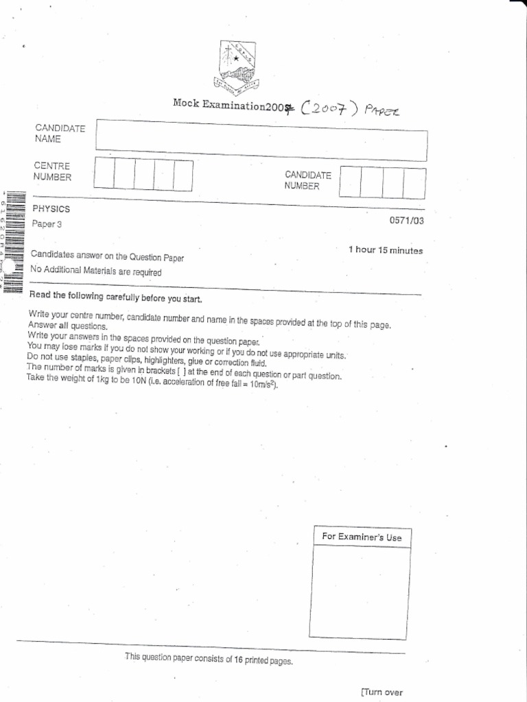 Bgcse Physics Paper 3 2007 | PDF