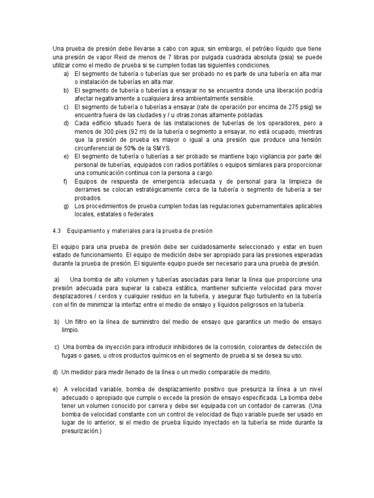 API RP 1110 PH Equipos | PDF