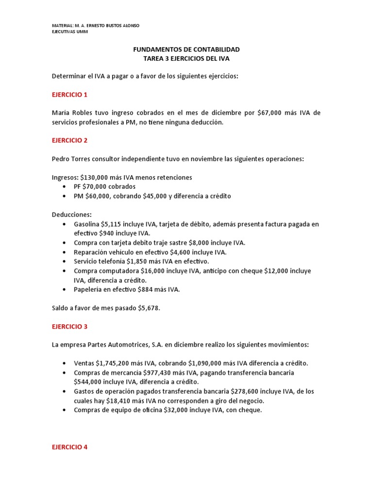 Tarea 3 Ejercicios Iva | PDF | Tarjeta de crédito | Impuesto al valor ...