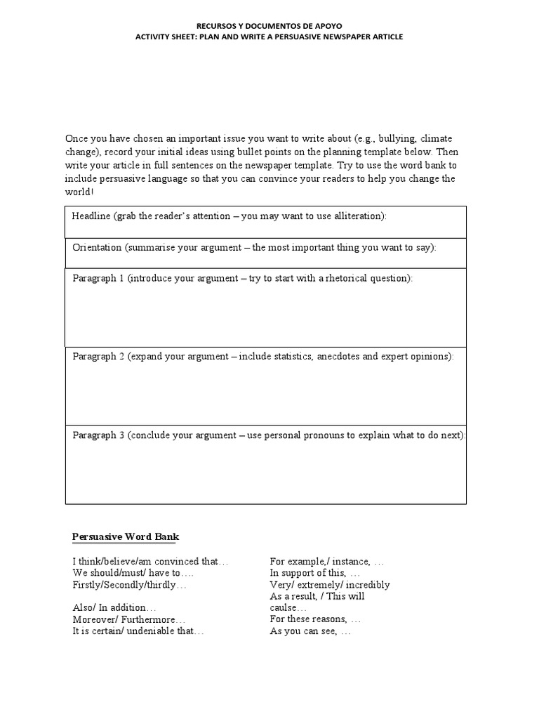 Persuasive Newspaper Article Guide | PDF