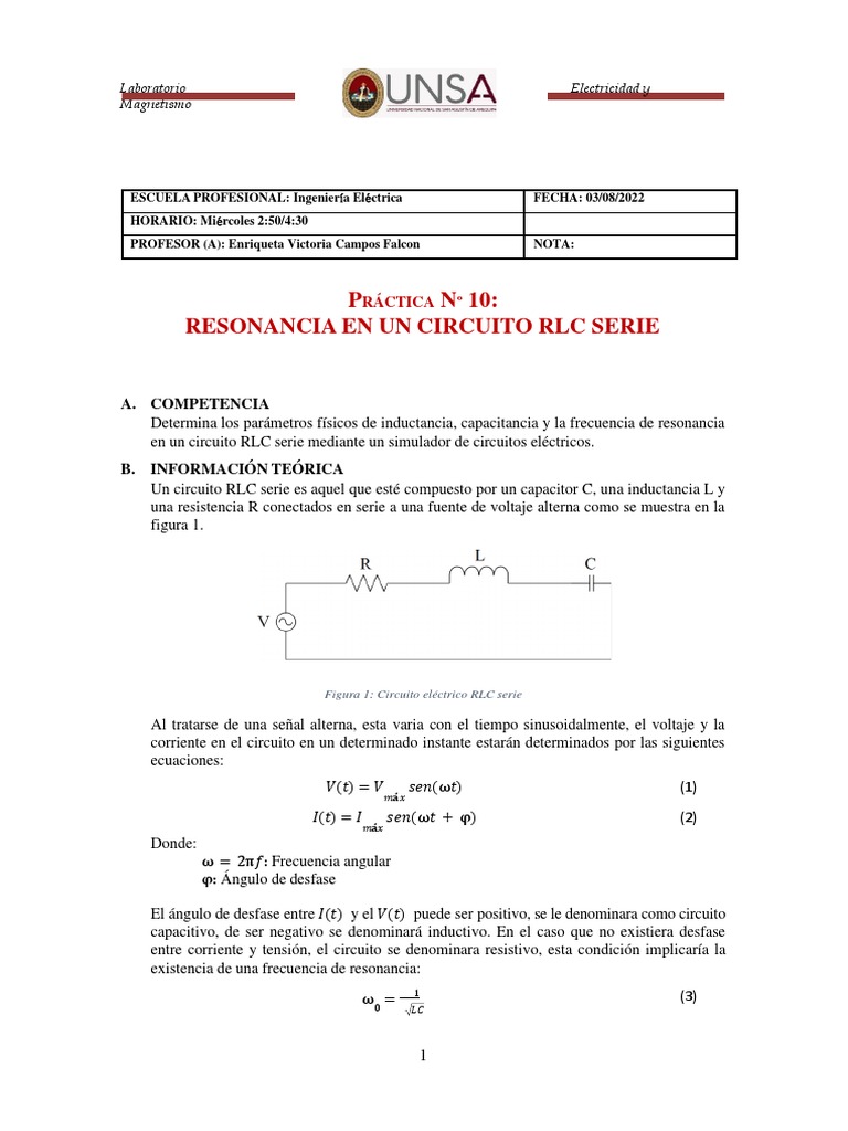 Resonancia en Un Circuito RLC Serie | PDF | Condensador | Inductor