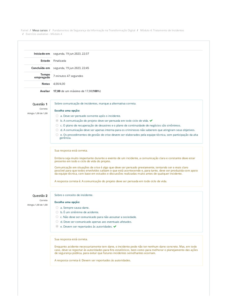 Exercício Avaliativo Módulo 4 Revisão Da Tentativa Pdf 