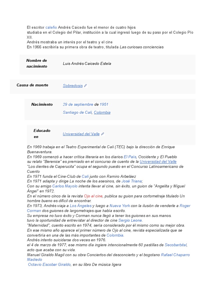 Biografia Andres Caicedo | PDF