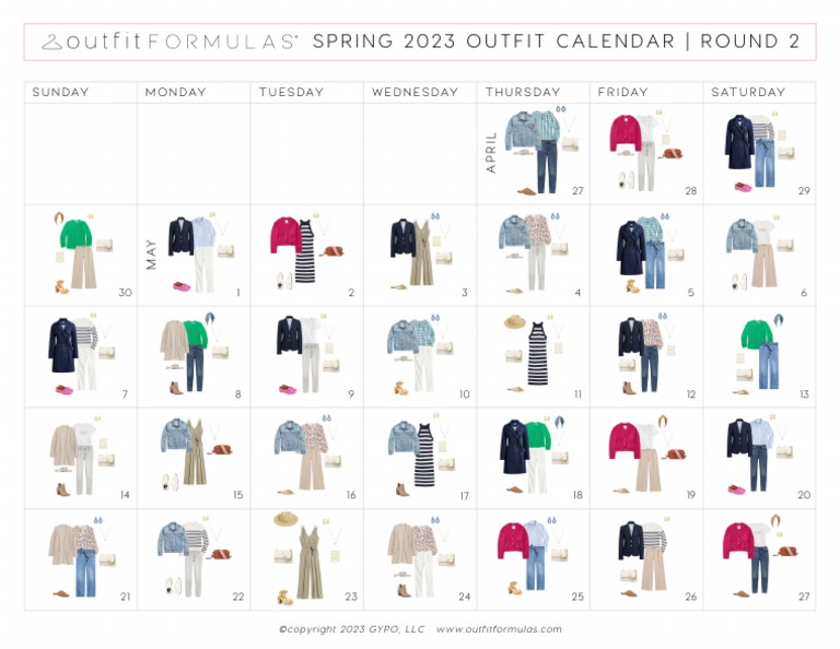Spring 2023 Outfit Formulas - Outfit Calendar R2 FINAL | PDF