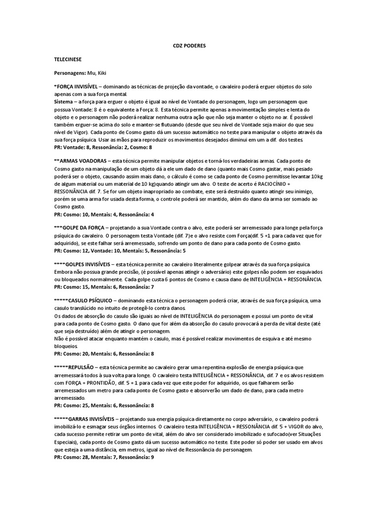 CDZ PODERES Telecinese | PDF | Força | Ressonância