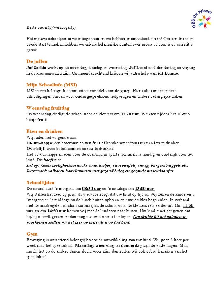 MSI Informatiebrief Groep 1c | PDF