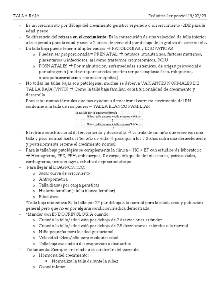 TALLA BAJA Pediatría 1er Parcial 19 | PDF TALLA BAJA Pediatría 1er Parcial 19 | PDF
