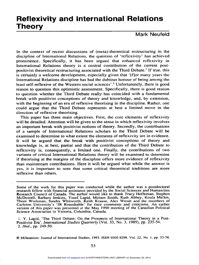 Neufeld (1993) - Reflexivity and International Relations Theory | PDF ...