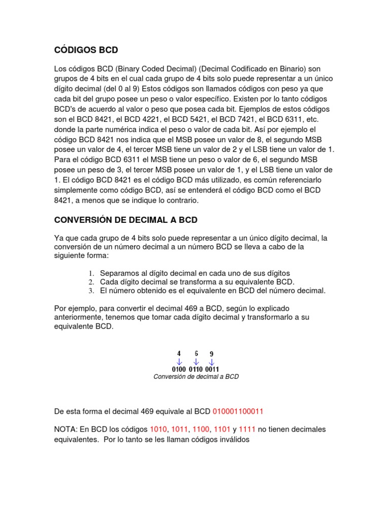 Códigos BCD | PDF | Ascii | Decimal codificado en binario