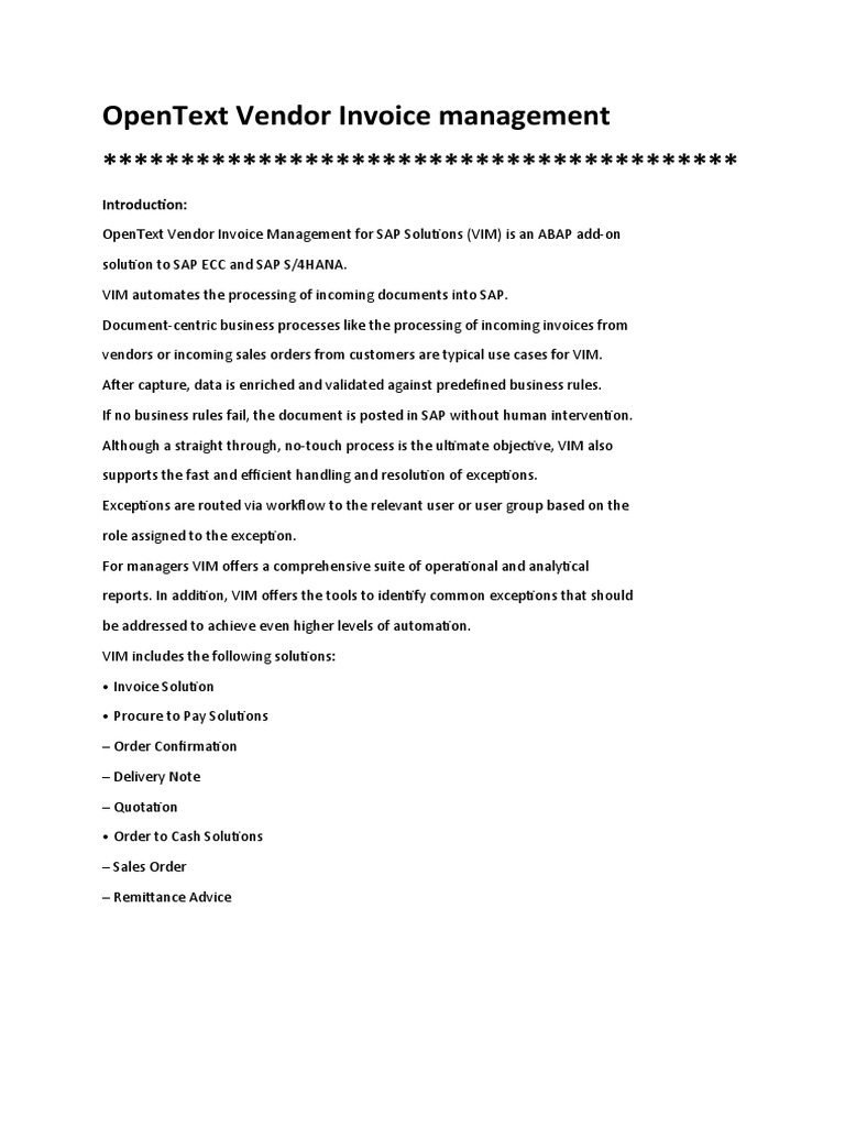 OpenText Vendor Invoice Management - Training Doc-1 | PDF | Invoice ...