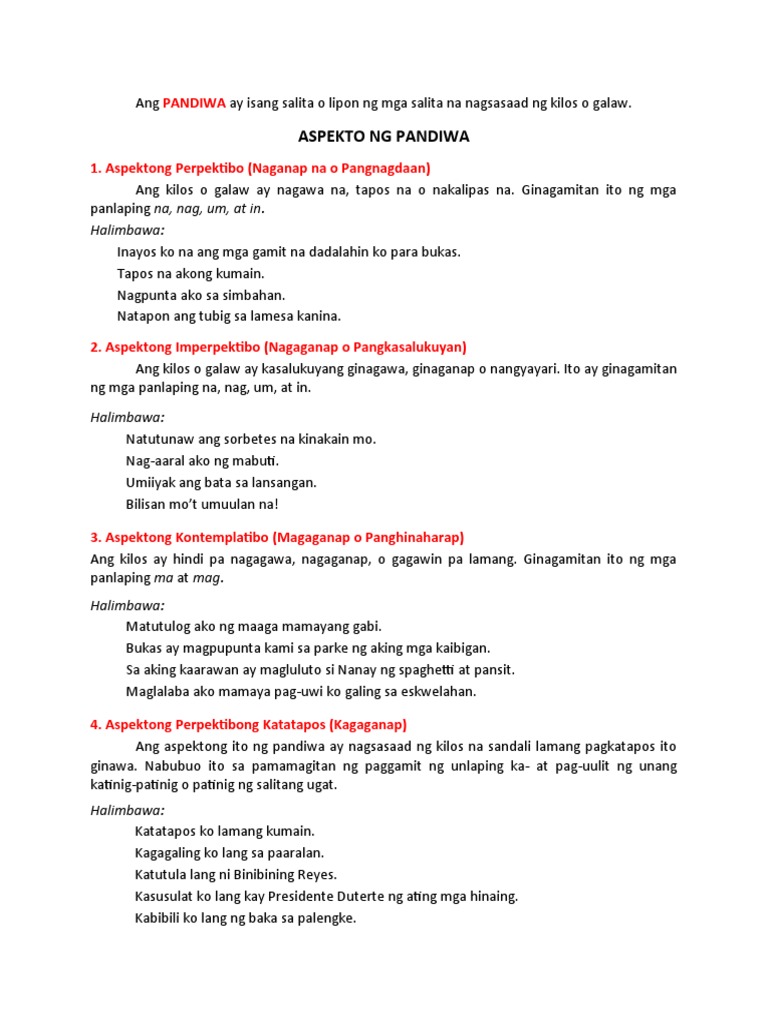 Aspekto NG Pandiwa | PDF