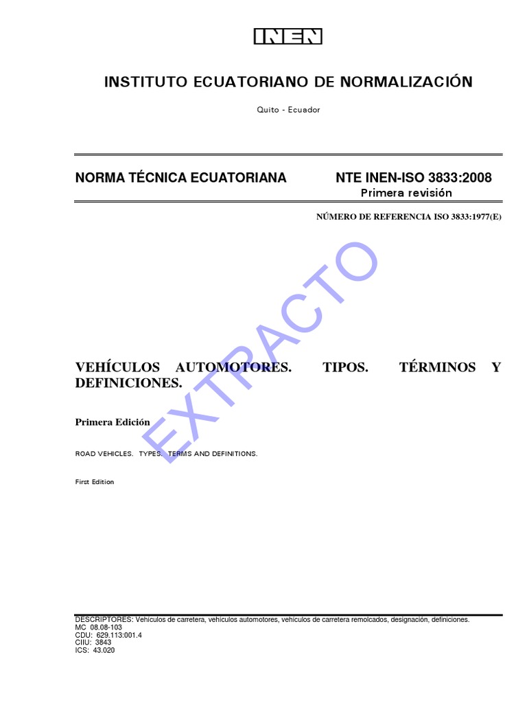 Nte Inen Iso 3833 Extracto | PDF