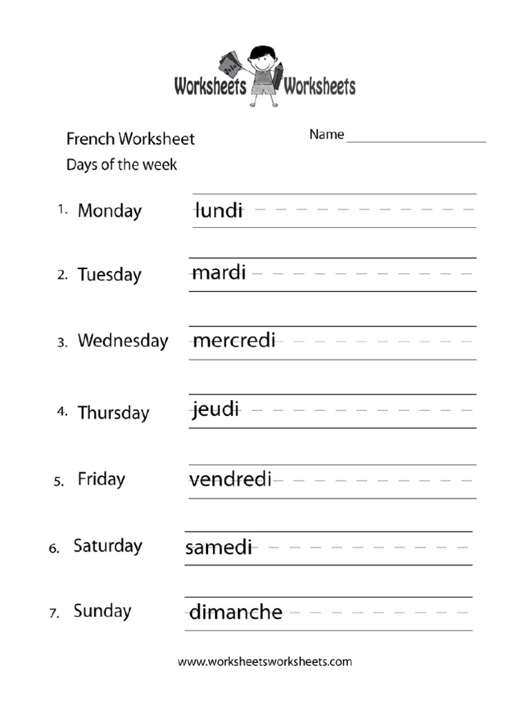 French Days of The Week Worksheet Printable | PDF