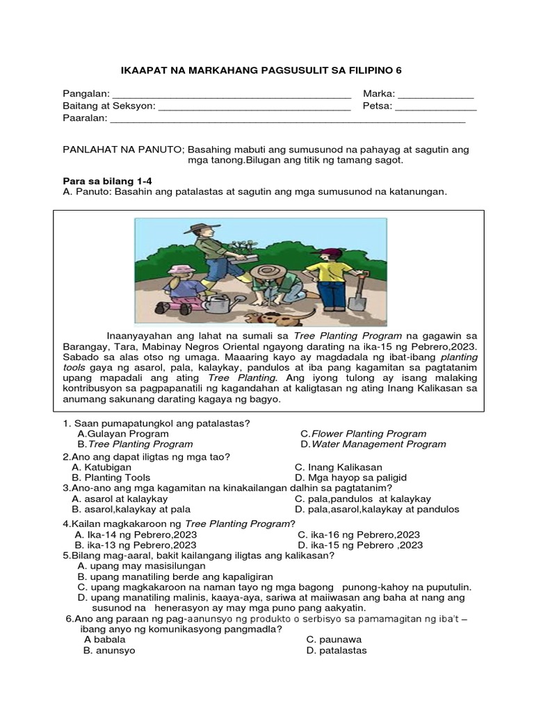 Q4 Filipino 6 4TH PERIODICAL TEST | PDF