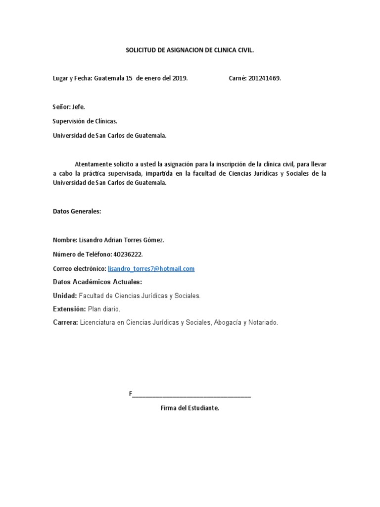 Solicitud de Asignación de Clínica Civil | PDF