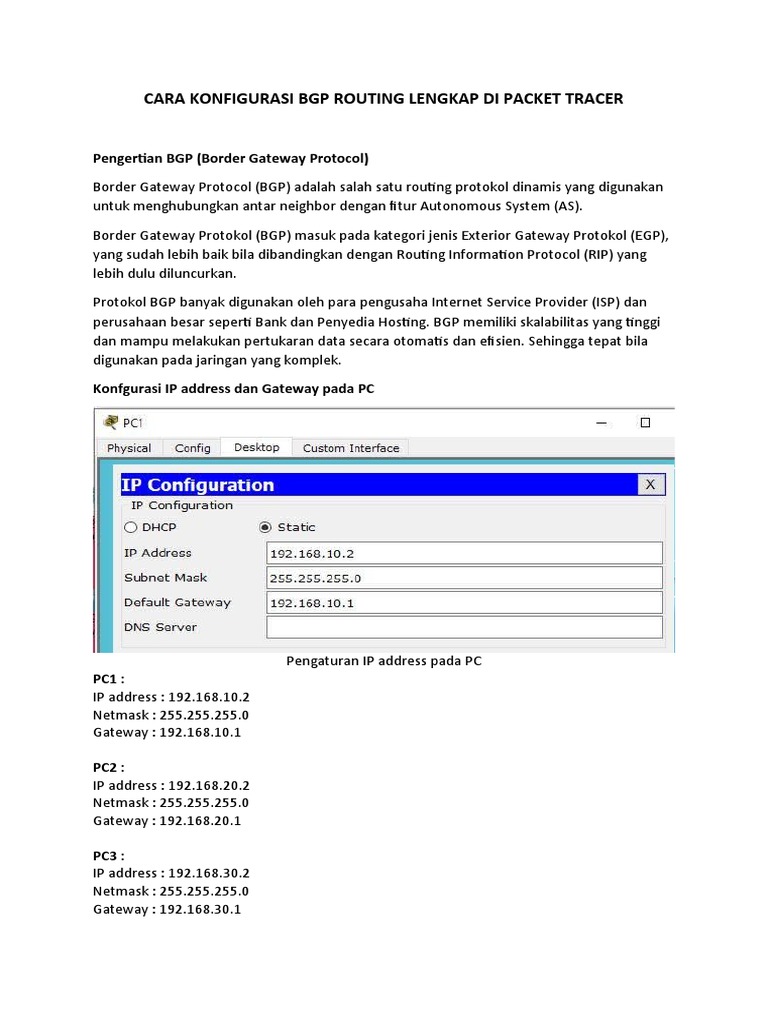 Cara Konfigurasi BGP Routing Lengkap Di Packet Tracer | PDF