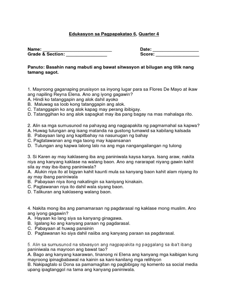 Esp 6 Fourth Periodical Test | PDF