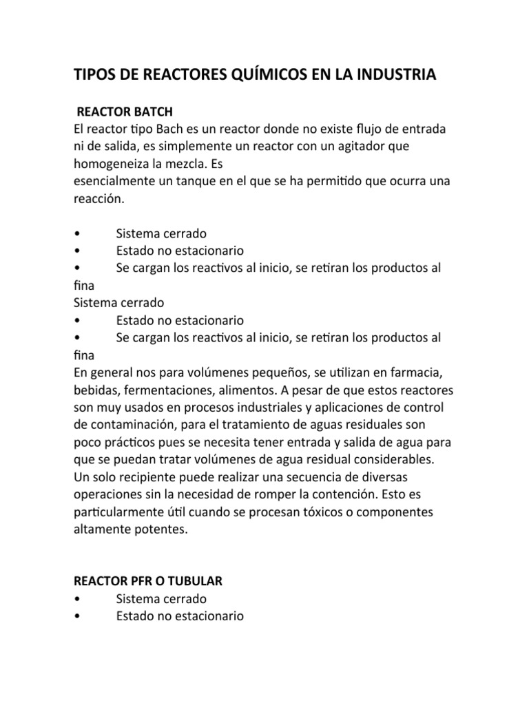 tipos de reactores | PDF | Reactor Quimico | Naturaleza