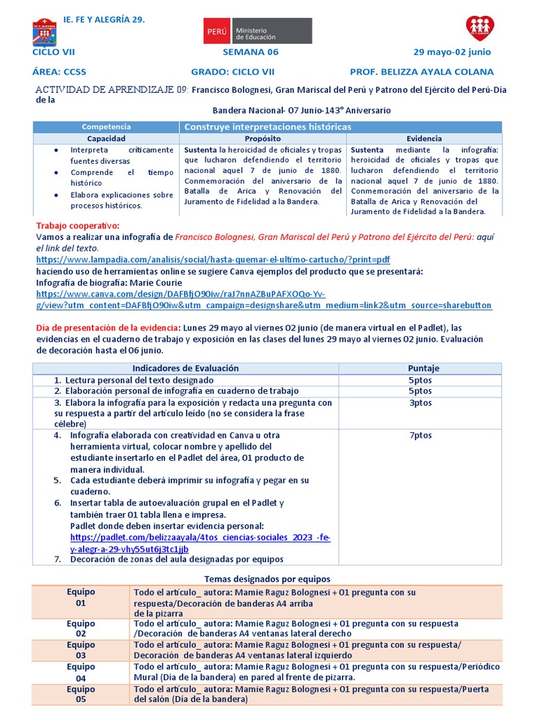 Día de La Bandera - 4to Secc - Trabajo en Equipos - CCSS | PDF