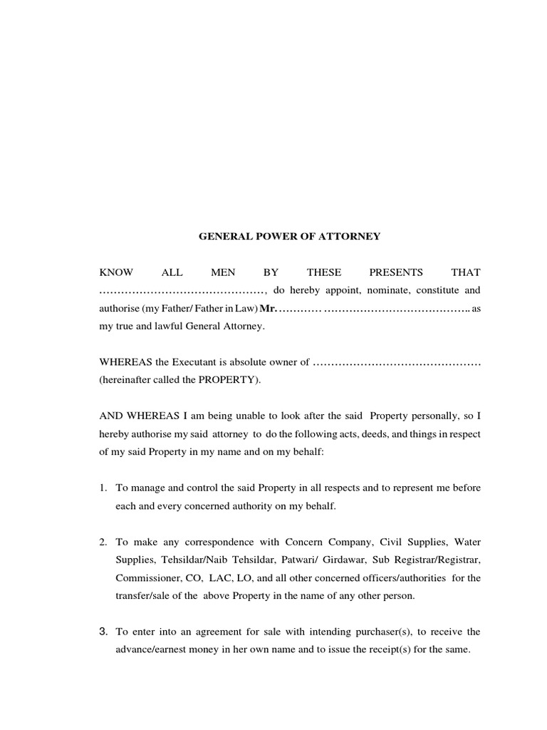 GPA Template | PDF | Deed | Lease