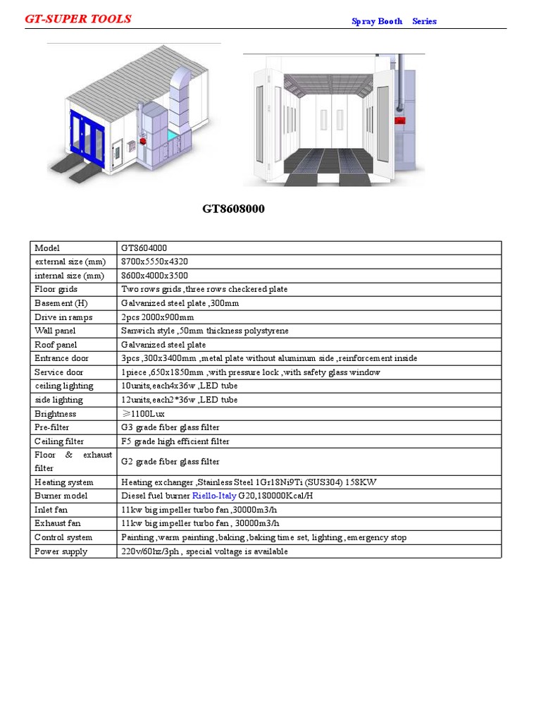 GT8604000 Spray Booth Specs | PDF