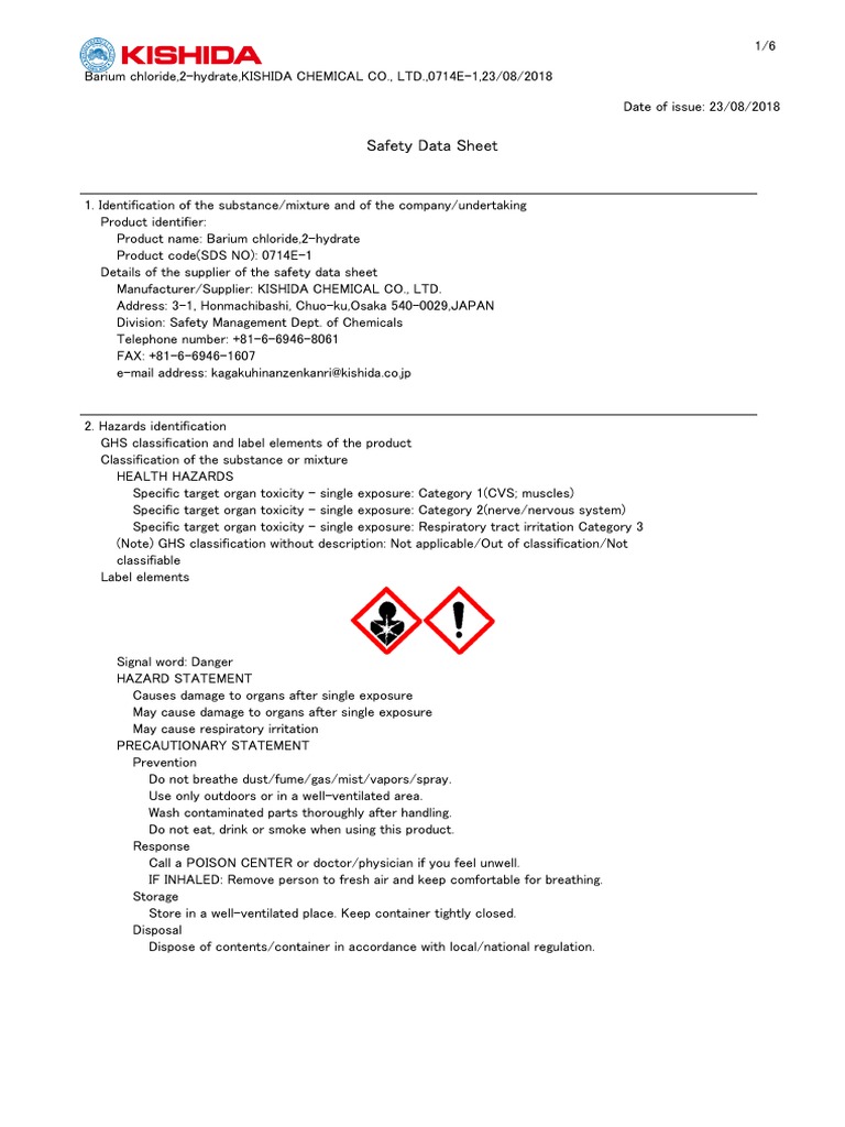 SDS-Barium Chloride, 2-Hydrate | PDF | Firefighting | Workplace