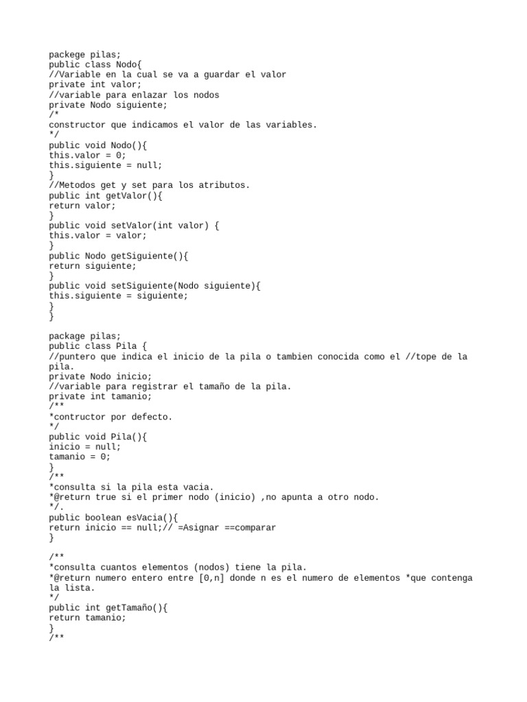 Implementación de Pila en Java | PDF | Métodos y materiales de enseñanza | Tecnología