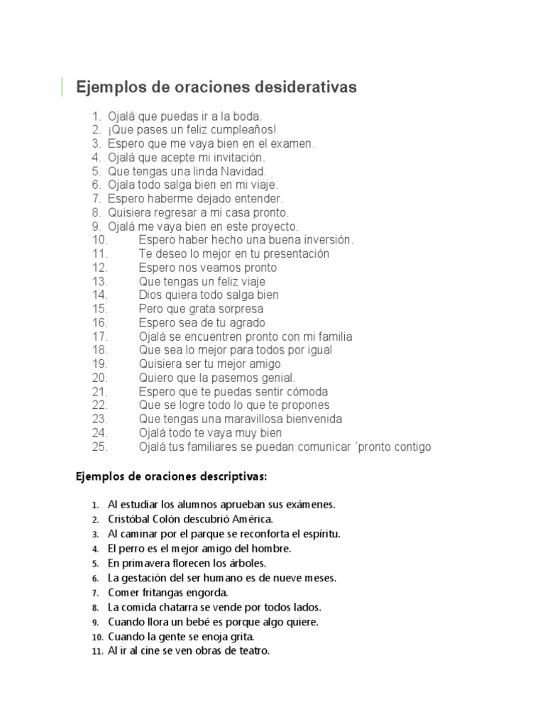 Ejemplos de Oraciones Desiderativas | PDF