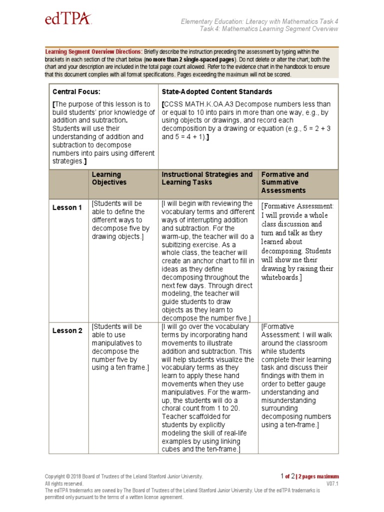 Task 4 Part B Elementary Mathematics Learning Segment Overview | PDF