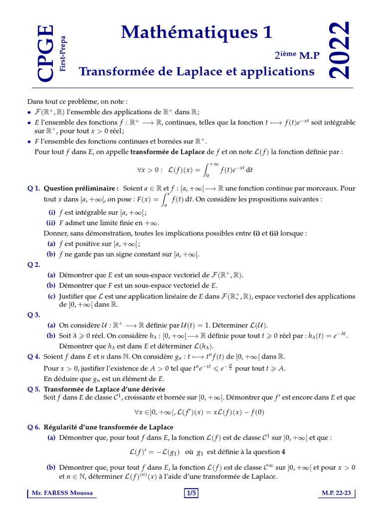 Transformée de Laplace et Applications | PDF | Limite (mathématiques ...