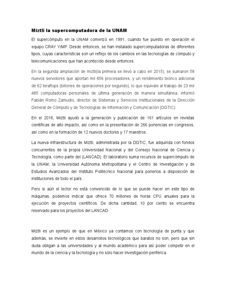 Miztli La Supercomputadora de La UNAM | PDF