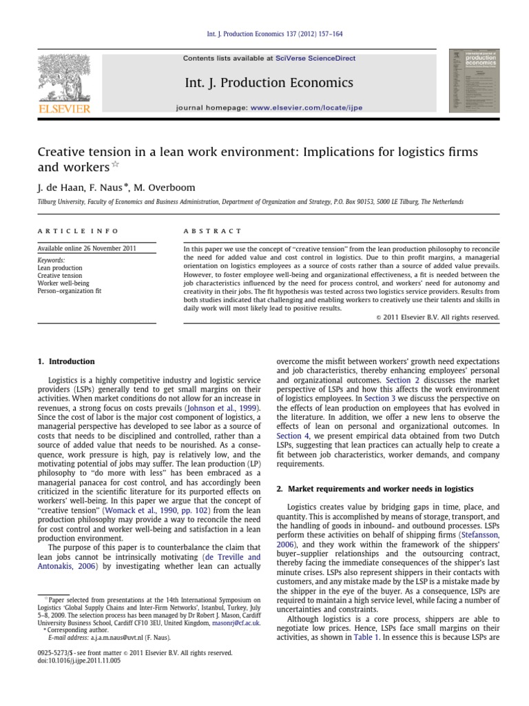 Creative Tension in A Lean Work Environment - Implications For ...